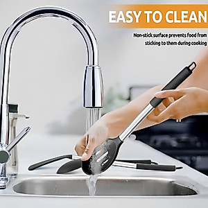 E-far Cooking Utensils Set of 4, Silicone Kitchen Utensils for Non-stick Cookware, Heat Resistant & Non-toxic Slotted Spatula Solid Spoon Turner for Flipping Mixing Serving Basting(Black)