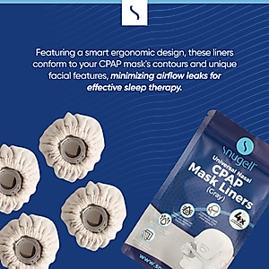 Snugell Universal Nasal CPAP Mask Liners - 4-Pack - Gray - Ultra Soft Cotton Fabric - Compatible with Most Major Nasal Masks - Reusable & Washable - Helps Maintain Mask Cool and Dry