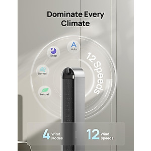 Dreo Pilot Max 120° Oscillating Tower Fan, 42 Inch Bladeless Fan for Bedroom, 25dB Quiet DC Motor, Standing Fan with Remote, 12 Hyper Wind Speeds, 4 Modes, 12H Timer Floor Fans for Home Living Room