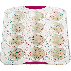 Trudeau - 5118553 Trudeau Structured Silicone Muffin Pan, 12 Cup, Confetti/Fuschia