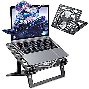 Laptop Cooling Pad, Portable 10-17 Inch Laptop Stand with 2 Rotate Led Fans, Elevator 6 Angle Adjustable Laptop Cooler with Phone, Tablet, Laptop Notebooks Stand Gifts for Men Boys, Black