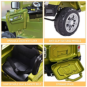 TOBBI 12V Kids Ride On Truck Car Electric Car for Kids with w/Parental Remote Control, Music, MP3 Player, Spring Suspension, 2 Doors Open,Working Horn, Army Green