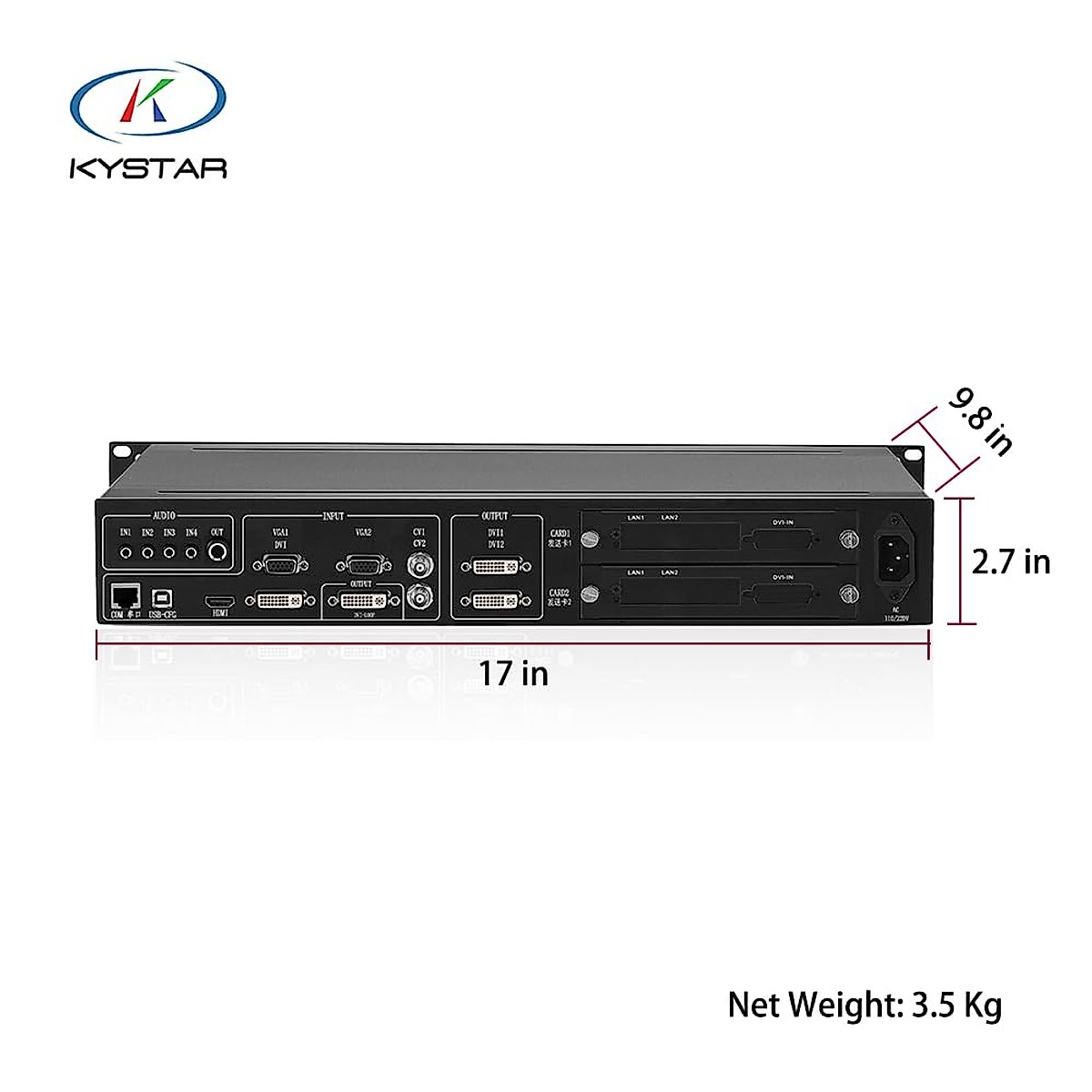 Kystar Full-Color HD LED Multi-Window Video Processor, 2560×1536@60Hz Matrix 1x2 Video Wall Controller- U2