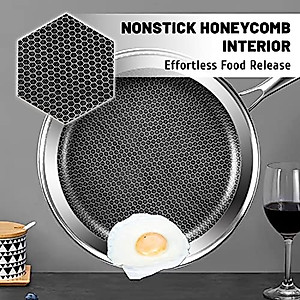 Potinv Hybrid Stainless Steel Frying Pan with Stay Cool Handle 10 Inch,Non-Stick,Dishwasher and Oven Safe,Works with Induction Cooktop,Gas,Ceramic,and Electric Stove