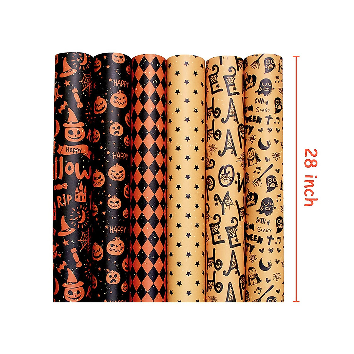 sorkwo Halloween Wrapping Paper Sheet, 6 Sheets Halloween Pattern Paper Flat Wrapping Paper Sheets Gift Wrapping Paper with 6 style for Halloween Birthday Party Gift