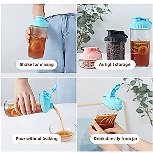 4Pack Mouth Mason Jar Pour Spout Lid, Wide Mason Jar Lids, Canning Lids with Flip Top Lid Leak-Proof Seal for Pouring, Drinking and Airtight Storage(Light Gray/Light Pink/Black/Light Blue）