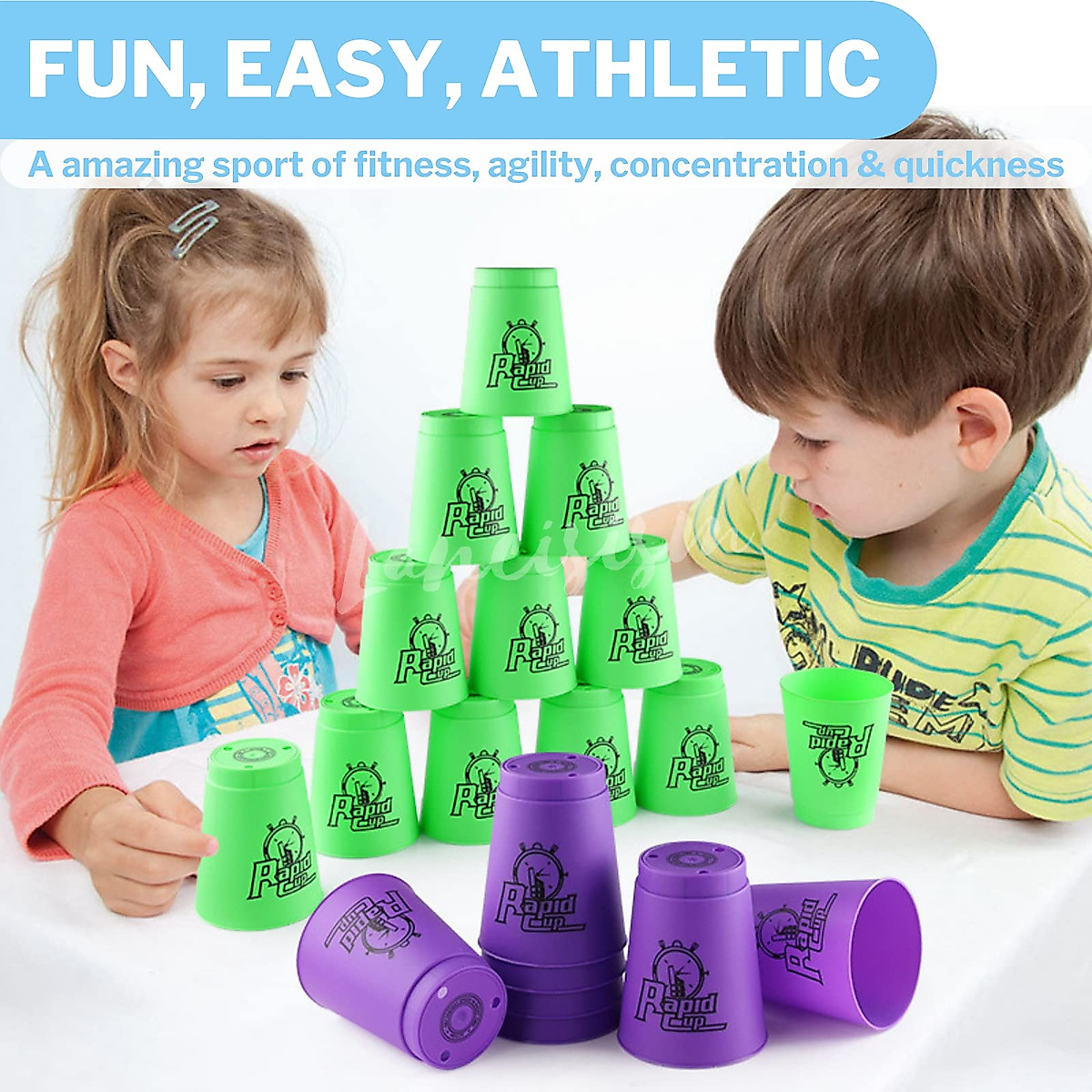 Lancisism 24Pcs Quick Stacking Cups, Sports Cup Stacking Set, Classic Family Game, Idea for Challenge Competition Game Training (Blue & Green)