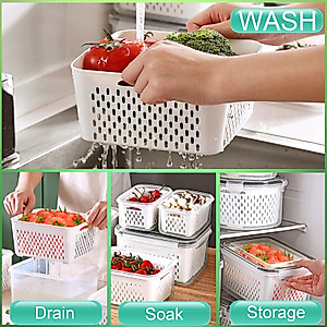 4 PCS Fruit Storage Containers for Fridge with Removable Colander,Airtight Leakproof Food Storage Container,Dishwasher Safe Produce Saver Container for Refrigerator,Keep Fruits Vegetables Fresh Longer