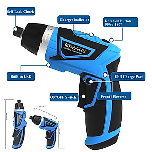 MXMZHXU Cordless Screwdriver, 8V Max 10Nm Electric Power Screwdriver with 47 Accessories, 6+1 Torque, Pivoting Handle, 2000mah Rechargeable Screw Gun & Bit Set with LED Light, Flexible Shaft