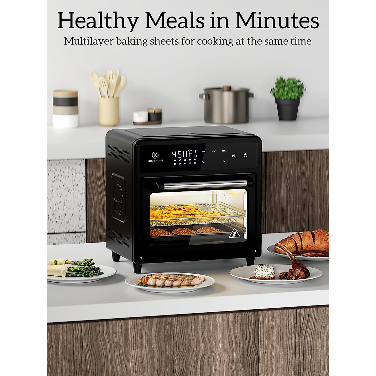 Kitchen Elite Air Fryer Toaster Oven Combo, 12.6 QT Stainless Steel Airfryer 10 in 1, Convection Oven Countertop 450°F, Non-Toxic for Bake, Roast, Reheat, Broiler, Dehydrate with Digital Touch Screen