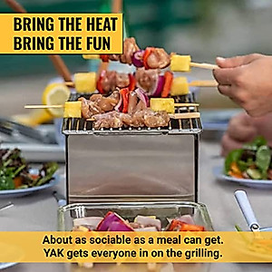 YAK Grills Hibachi Charcoal Grill - Easy to Use Charcoal Grill - Outdoor Tabletop Safe - Great for Travel, Camping, Patio, Balcony - Made from Stainless Steel - Operates Up to 750ºF - 5 Yr Warranty - Brushed Steel