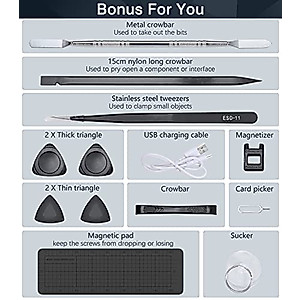 Housolution Mini Electric Screwdriver, 62 In 1 Magnetic Screwdriver with 48PCs Bits Small Cordless Electric Screwdriver Kit With Led Light, Handy Repair Tool for Phone Watch Camera Laptop, Gray