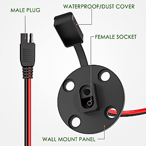 OYMSAE SAE Power Socket Sidewall Port Quick Connect Solar Panel Flush Mount Connector Plug Cable 12AWG SAE Connector Cable with 8 Screws for Solar Generator Battery Charger (2 Pack)