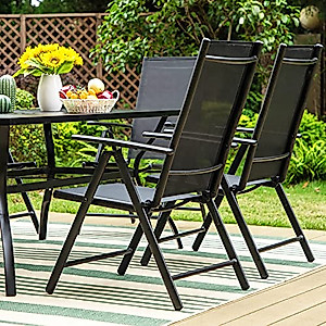 Sophia & William Patio Foldable Dining Chairs Set of 2, Outdoor Folding Sling Chairs 7 Levels Adjustable, High Back Portable Chairs for Porch, Poolside, Patio, Garden, Balcony, Backyard, Black