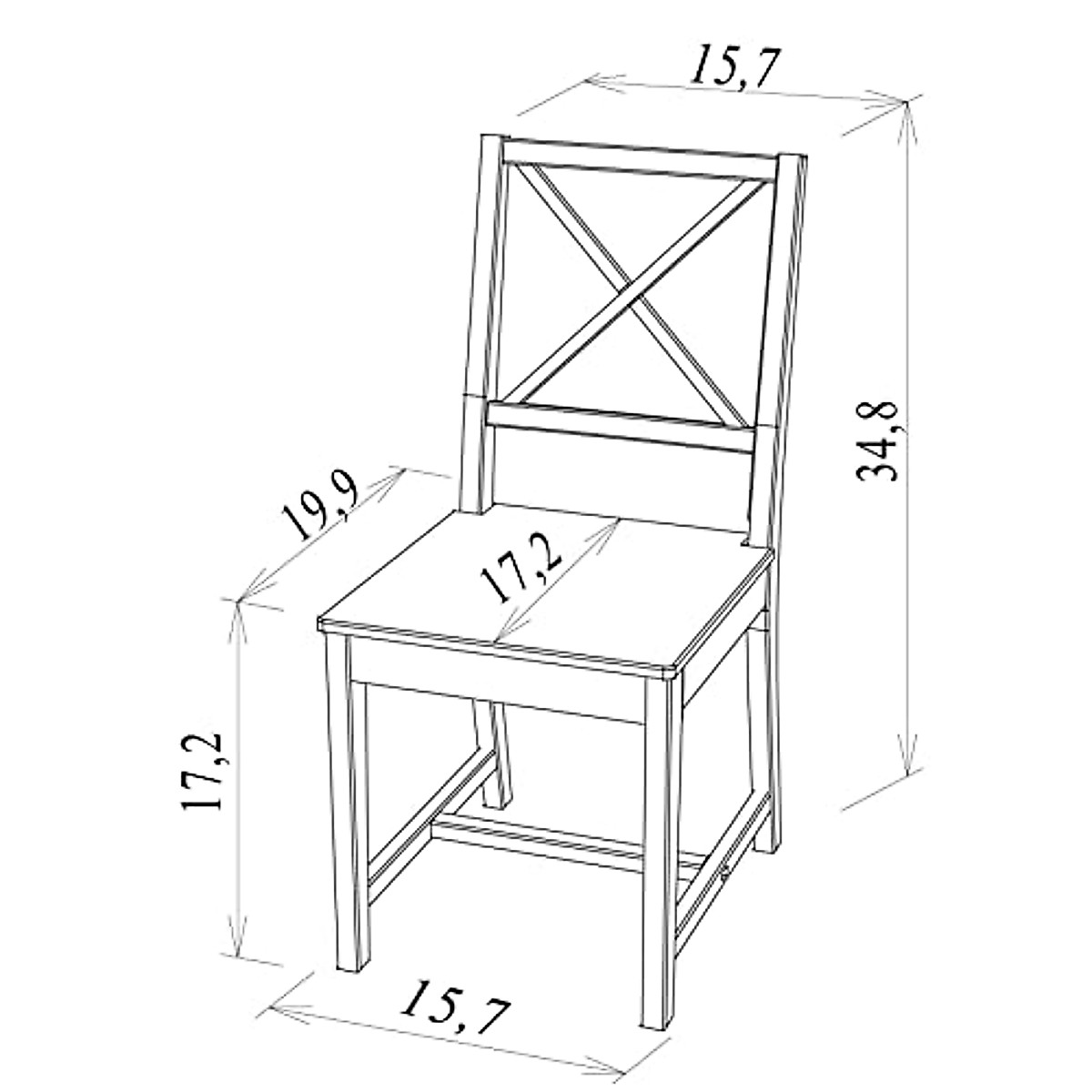 DAIVA CASA Dining Chair Wooden Set of 2- Chair Accent Dine in Chair - Upholstered Chair with X-Back, Brown Chair Back or White Dining Chair - Modern Chair Furniture Chair Mira Living Room Chair Small