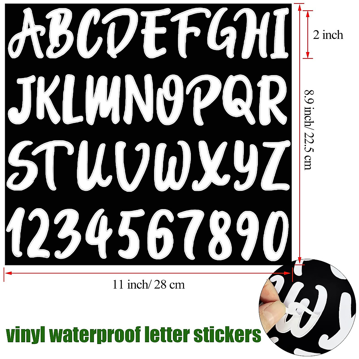 360 Pieces 10 Sheets Self Adhesive Vinyl Letter Number Stickers, Alphabet Number Stickers for Mailbox, Signs, Window, Door, Cars, Trucks, Home, Business, Address Number(White,2 Inch)