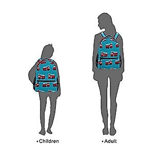 Krafig Red Fire Truck Boys Girls Kids School Backpacks Bookbag, Elementary School Bag Travel Backpack Daypack