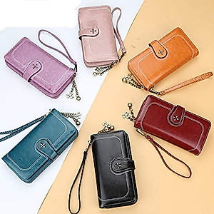 Andongnywell Women's RFID Blocking Wallet Large Capacity PU Leather Clutch Card Holder Organizer Ladies Purse (Blue)