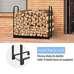 WEASHUME 4ft Outdoor Firewood Rack Holder Heavy Duty Firewood Rack Stand Logs Holder Metal Wood Pile Storage Stacker Organizer for Fireplace Outdoor&Indoor