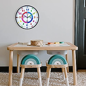 Telling Time Teaching Wall Clock, Silent Movement, Educational Wall Clock, Makes Kids Learning Time Faster and Fun. Its Perfect for Parents and Teachers, Decorate Kids Bedroom or Classroom,Black