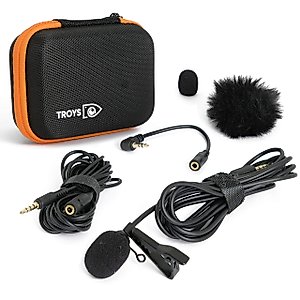 TROYS Professional Omnidirectional Lavalier Lapel Microphone - Condenser Lav Mic for Recording Podcast/Vlogging/Interview/Audio/Video/YouTube - Compatible with iPhone/Android/Tablet/DSLR