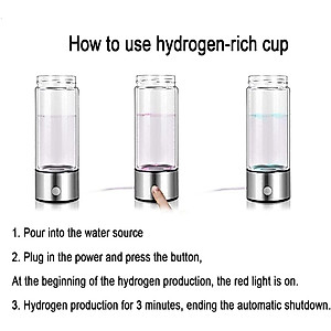 Hydrogen Water Bottle, Portable Hydrogen Water Ionizer Machine, Hydrogen Water Generator, Rechargeable Hydrogen Rich Water Glass Health Cup for Home Travel（Silver）