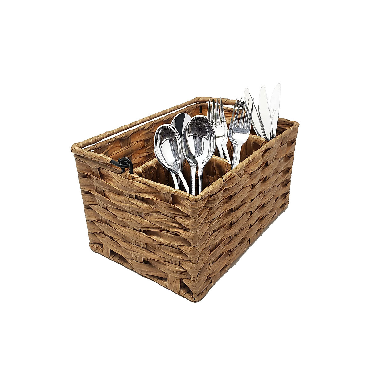 KOVOT Poly-Wicker Woven Cutlery Storage Organizer Caddy Tote Bin Basket for Kitchen Table, Cabinet, Pantry, Indoor & Outdoor - Woven Polypropylene | Measures 9.5" x 6.5" x 5"