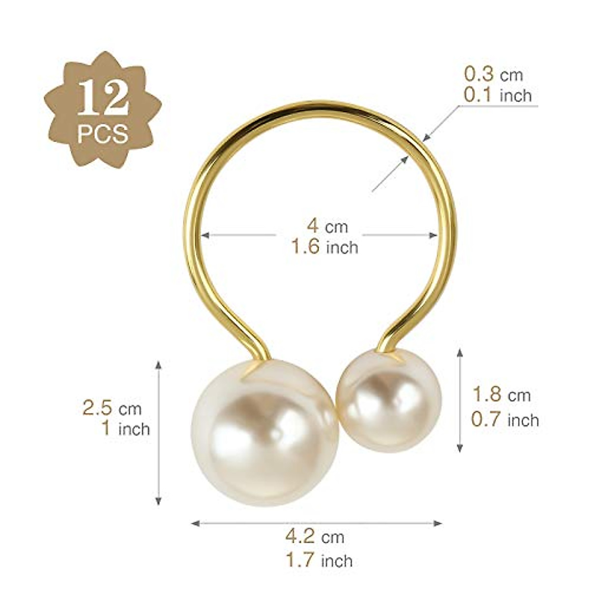 KESOTE Set of 12 Pearl Napkin Rings, Gold Napkin Ring Holders for Formal or Casual Dinning Table Decor