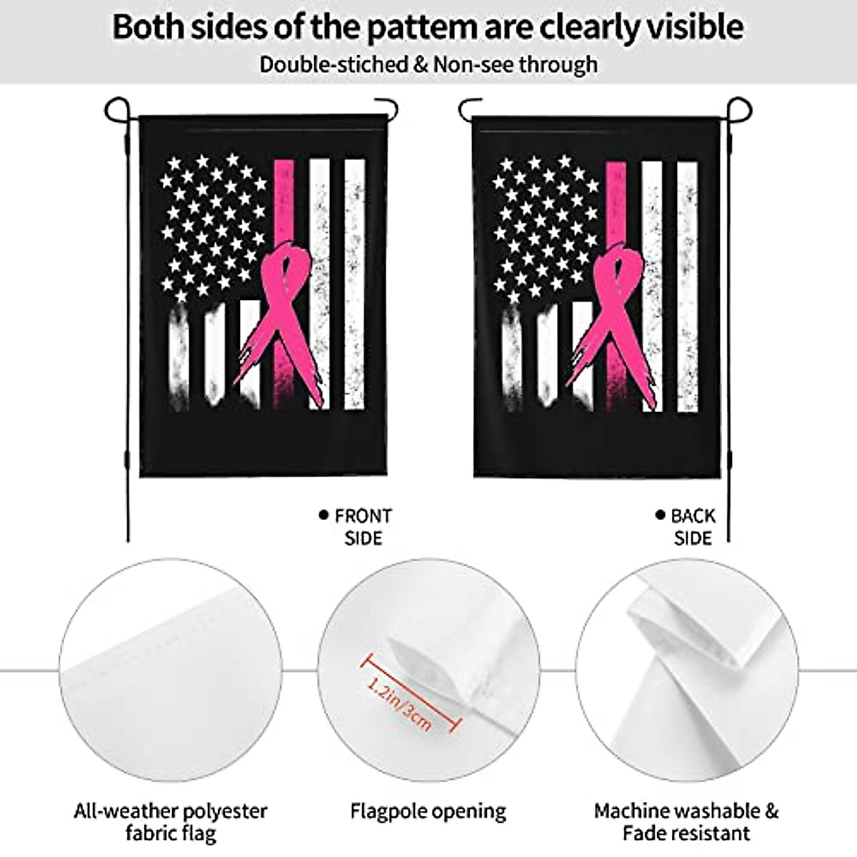 Breast Cancer Awareness Flag Double Sided Breast Cancer Home Garden Flag for Patio Lawn Home Outdoor Decor,12" X 18" (Breast Cancer Awareness)