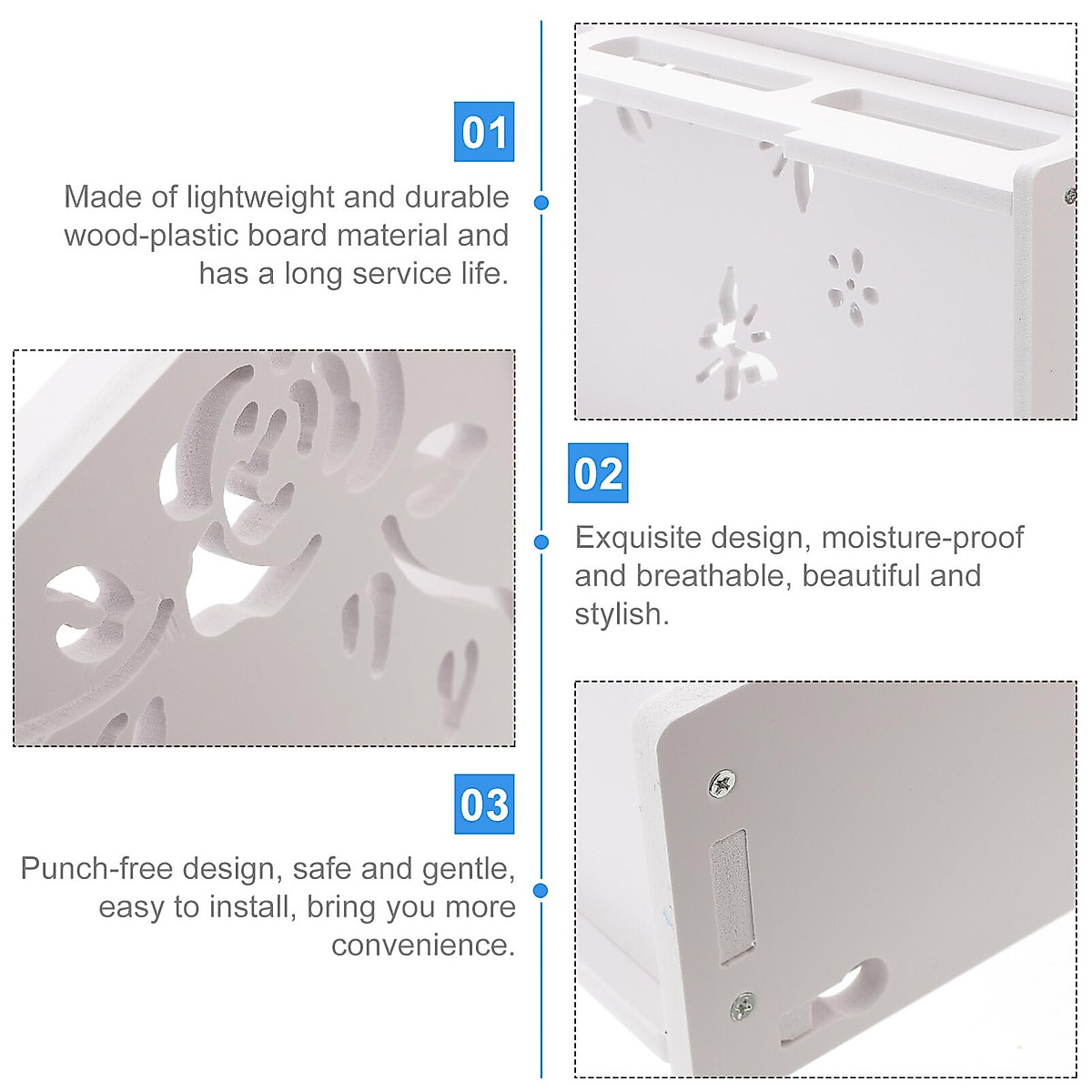 DOITOOL Router Holder Wall Mount WiFi Router Modem Cable Power Plug Wire Storage Boxes Cord Management Container for Home Living WiFi