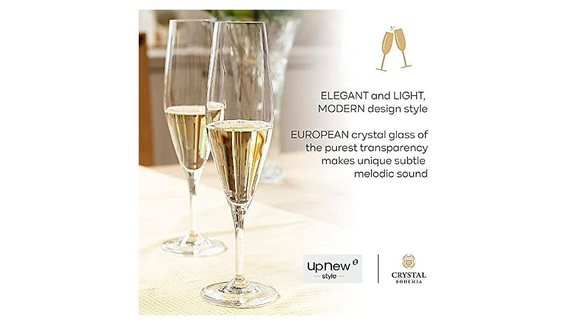 Elegant 7 oz Crystal Champagne Flutes Set of 6