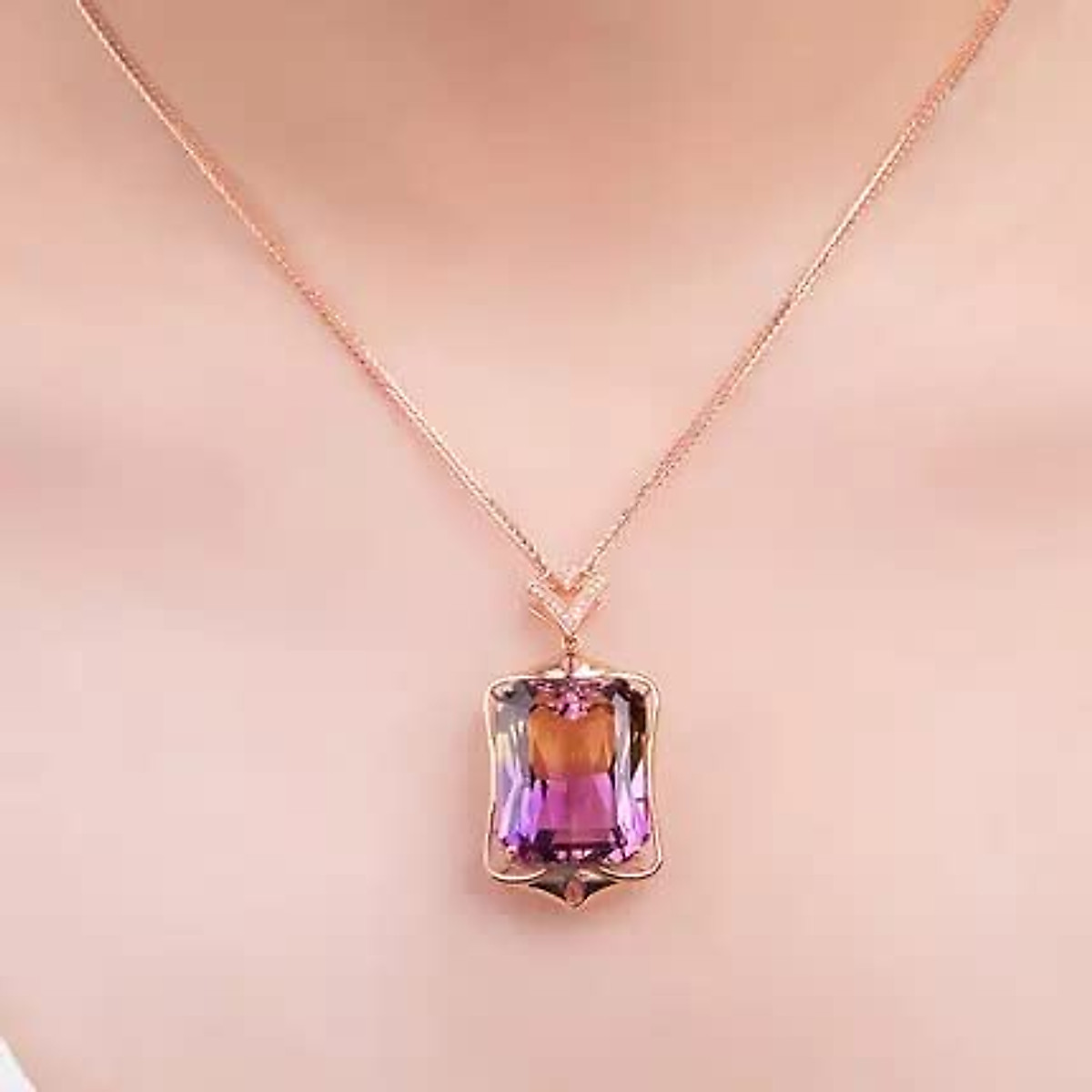 Natural Multi Color Tourmaline Gemstone Fashion Necklace Pendant For Women, Sterling Silver, 18K Plated, 18’’ Chain, Beautiful Gift For Mom, Wife, Girlfriend, Daughter, Sister