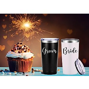 AMZUShome Groom & Bride Tumbler.Newlyweds Gifts.Engagament Wedding Couple Gifts.Mr and Mrs Gifts. Bridal Shower Gifts.Bride Groom Honeymoon Gifts.(20oz Black & White)