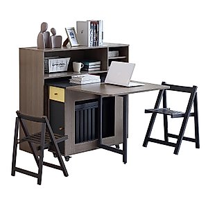 FUNROLUX Folding Dining Table and Sideboard Cabinet and Folding Dining Chairs 2 Pack, Movable Kitchen Table and Buffet Cabinet with Storage Space (Grey)