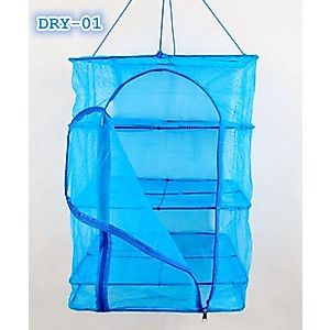 Food Dehydrator 3 Tray Hanging Drying Net/Non Electric/For Drying Herbs, Fruits, Vegetables, Fish (15.7 x 15.7 x 21.5 Inches, Blue)