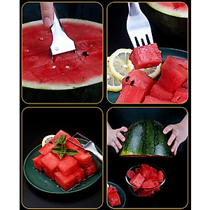 2-in-1 Stainless Steel Fruit Cutter, 2024 New Watermelon Fork Slicer Cutter Melon Cube Cutter, Portable Watermelon Fork Slicer, Dual Head Fruit Forks Slicer for Home Kitchen Gadget (1 Pcs)