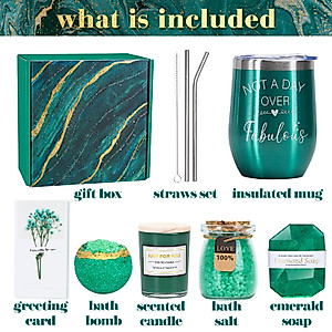 WECURATED Christmas Gift Baskets for Women, Emerald Green Gifts for Mom from Daughter Son, Luxury Relaxing Spa Self Care Gifts for Women, 30th 40th 50th 60th Unique Birthday Care Package