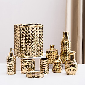 BASDHE Trash Can for Bathroom, Small Office Garbage Can for Kitchen, Slim Rectangular Waste Bin, Ceramic, Gold