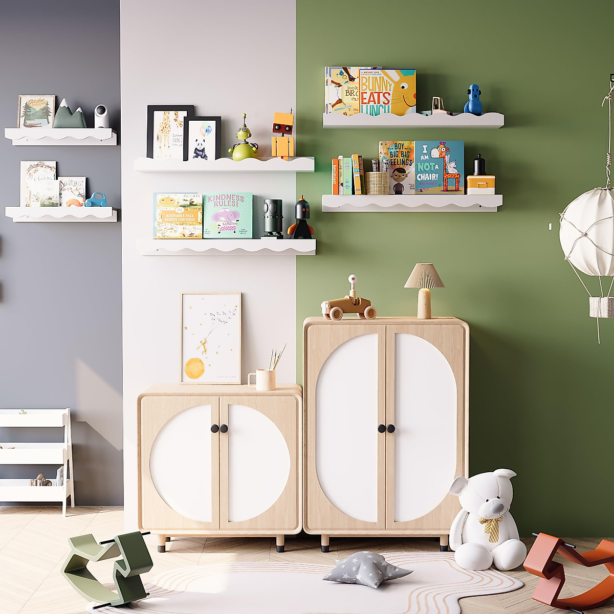 Floating Shelves for Wall Décor Set of 4 Nursery Book Shelves Bathroom Shelves Over Toilet Wall Shelf for Books, Plants, Toys, Photo Frames, Picture Ledge-White