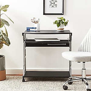 Target Marketing Systems Berkeley Mobile Desk with Pull Out Keyboard Tray and Lockable Wheels, Modern Rolling Laptop Table Ideal for Working from Home, 27.5", Black