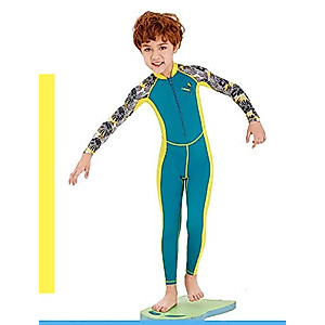 Boys and Girls Full Body Swimsuit One-Piece Long Sleeved Sun Protection Rash Guard Diving Suits Outdoor Quick-Drying Swimwear UPF 50+(Green-B,XL)