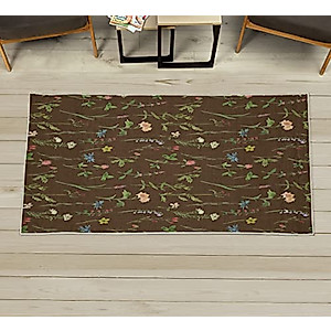 Ambesonne Floral Decorative Rug, Spring Season Themed Watercolors Painting of Herbs Flowers Botany Garden Art, Quality Carpet for Bedroom Dorm and Living Room, 2' 3" X 3' 9", Lime Green