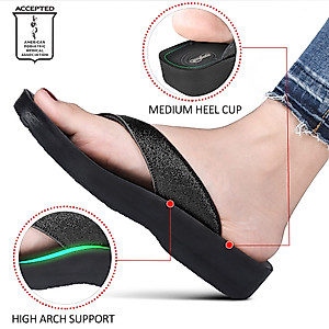 AEROTHOTIC Slip On Recovery Footwear Plantar Fasciitis Flip Flops for Women Yoga Mat Outdoor Walking Beach Ladies Arch Support Summer Thong Dressy Casual Sandals (Crystal Black, Size 7)