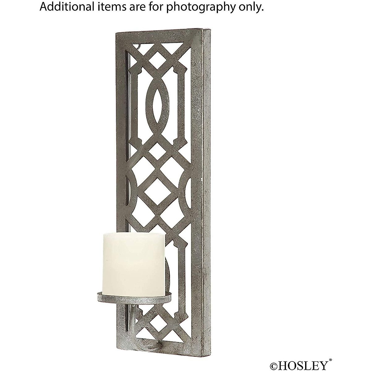 Hosley Set of 2 Iron Wall Pillar Candle Sconce 16.5 Inch High Mid Century Modern Silver. Ideal Gift Wedding Special Occasions Home Office Spa Aromatherapy , Gardens O4