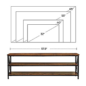 VASAGLE TV Stand for up to 65 Televisions, Media Console with Shelves, 3-Tier Storage, and X-Shape Steel Frame, 57.9 x 15.7 x 19.7 Inches, Rustic Brown