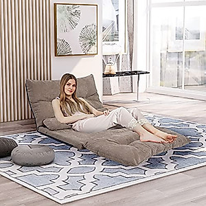 Harper & Bright Designs Adjustable Floor Sofa Couch with 2 Pillows, Foldable Lazy Sofa Sleeper Bed for Reading Gaming Sleeping(Light Brown)