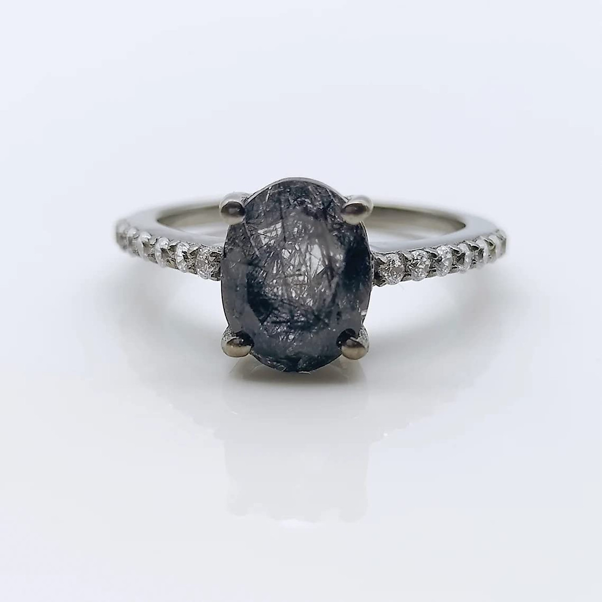 Rings For Women Natural Black Rutilated Quartz Ring-Oval Shaped-Gold-Silver Ring-Delicate Ring-Stacking Ring, Gift Beautiful Wedding Ring BY FOREVER GEMS & JEWELS