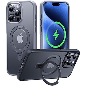 CASEKOO Genuine Official Magnetic Ring Stand for iPhone 15 Pro Max Case [Military Drop Protection] [Compatible with MagSafe] Matte Translucent Slim iPhone 15 ProMax Case 6.7'' 2023, Grey
