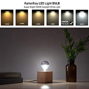 KarlunKoy Half Chrome LED Light Bulbs,Dimmable 6W (Equivalent 60Watt) Edison Bulbs,5500K Daylight White,A19 Dark Grey Dipped Anti-Glare LED Bulbs,Decorative Mirror Bulb,CRI 90+ E26 Base Pack of 5