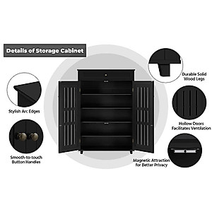 Topeakmart Shoe Rack Storage Cabinet Shelf 5 Tier Adjustable Shoes Organizer with Drawer Louvered Door for Entryway Hallway Furniture Living Room Black